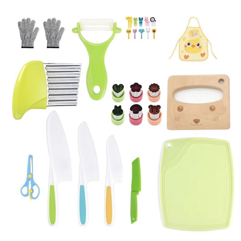Набор детских ножей, нескользящая разделочная доска, нож для раннего развития, пластиковый набор фруктовых ножей для малышей, игрушечный деревянный нож