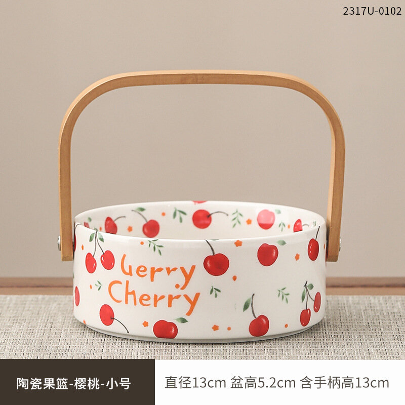 2026 Винтажный стиль подноса с ручкой для украшения кофейного стола в гостиной, коробка для сухофруктов, керамическая корзина для фруктов