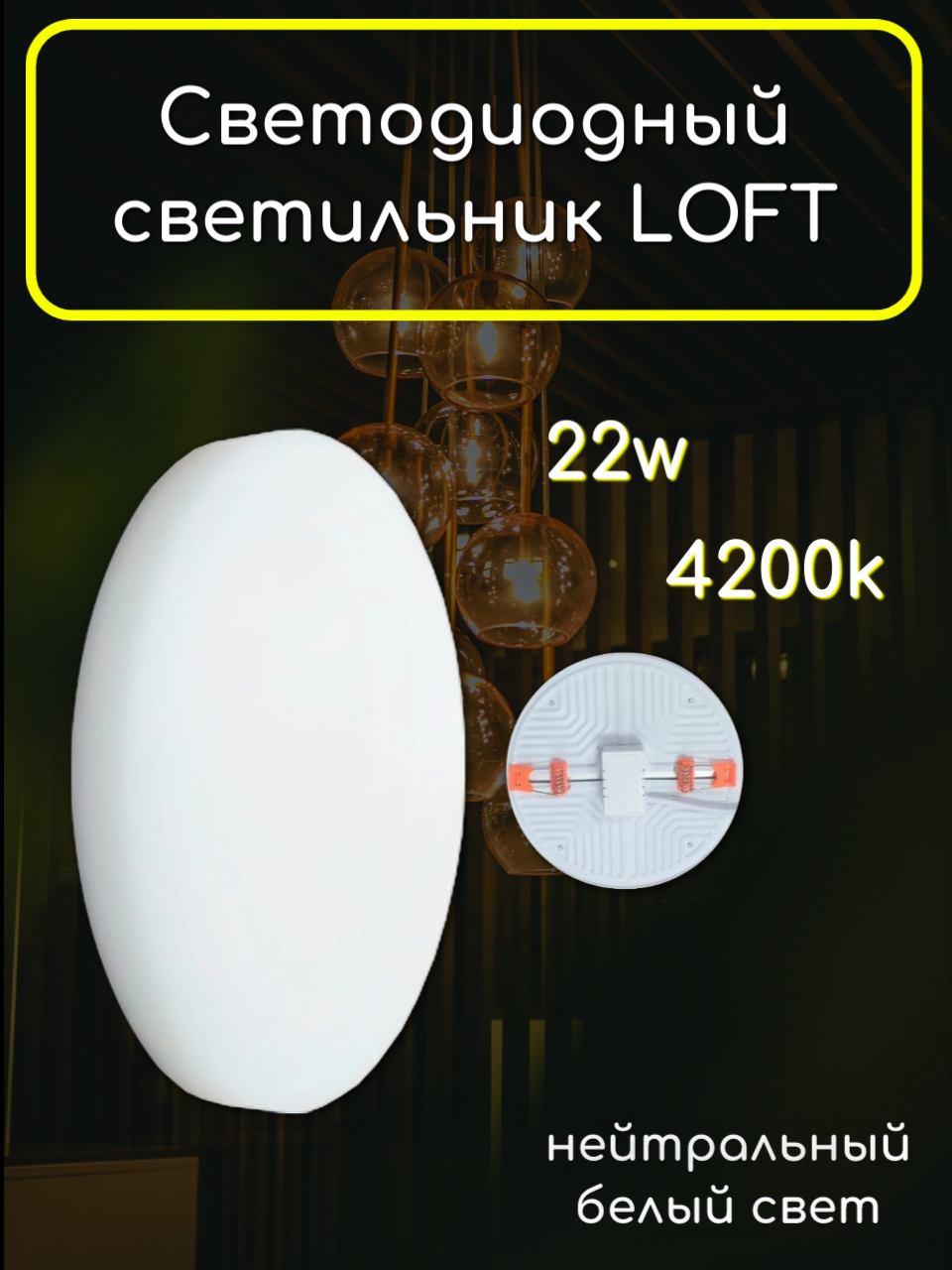 Светильник EKS круглый потолочный LOFT 22w 4200K 2000лм D170-50