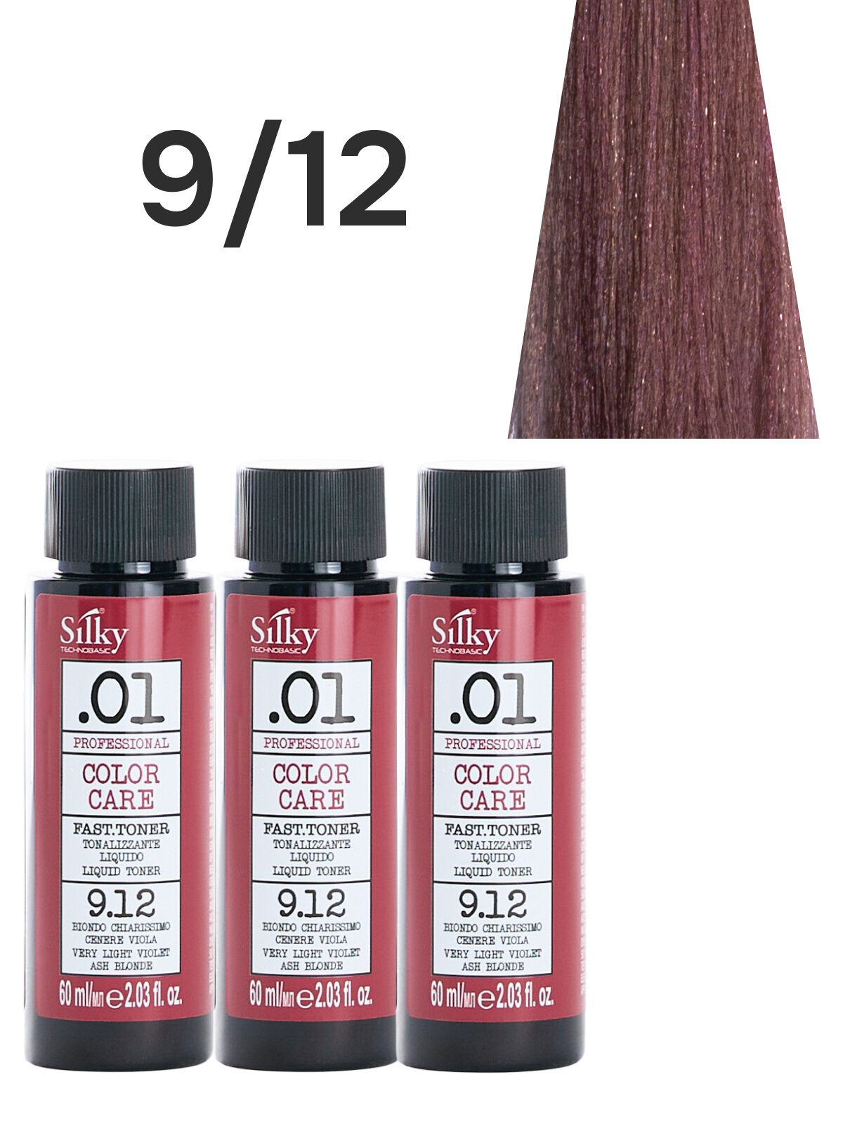 Краска тонирующая для волос Silky Techno Basic Professional Color Care Fast.Toner 9/12 Блонд Пепельно-фиолетовый, 3х60 мл