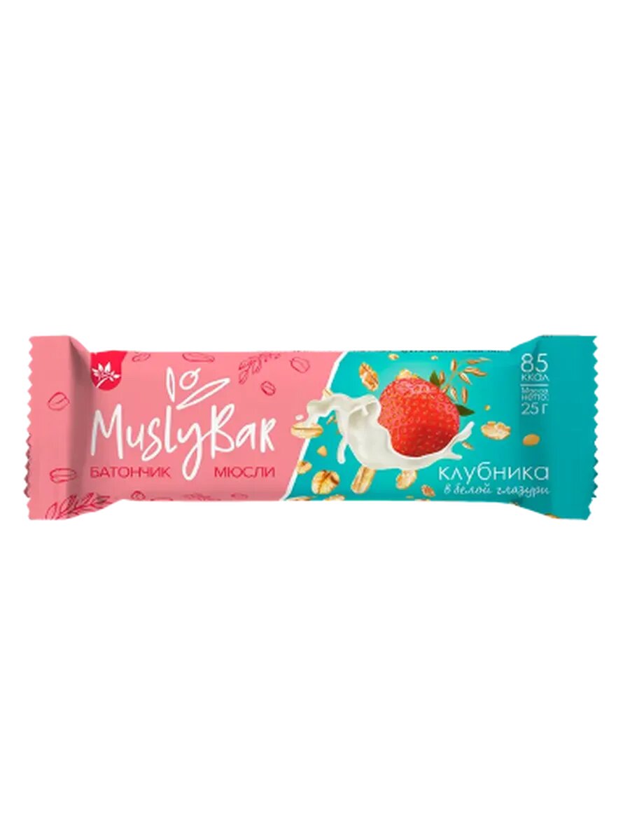 Мюсли Бар Батончик - мюсли Клубника в белой глазури 25г