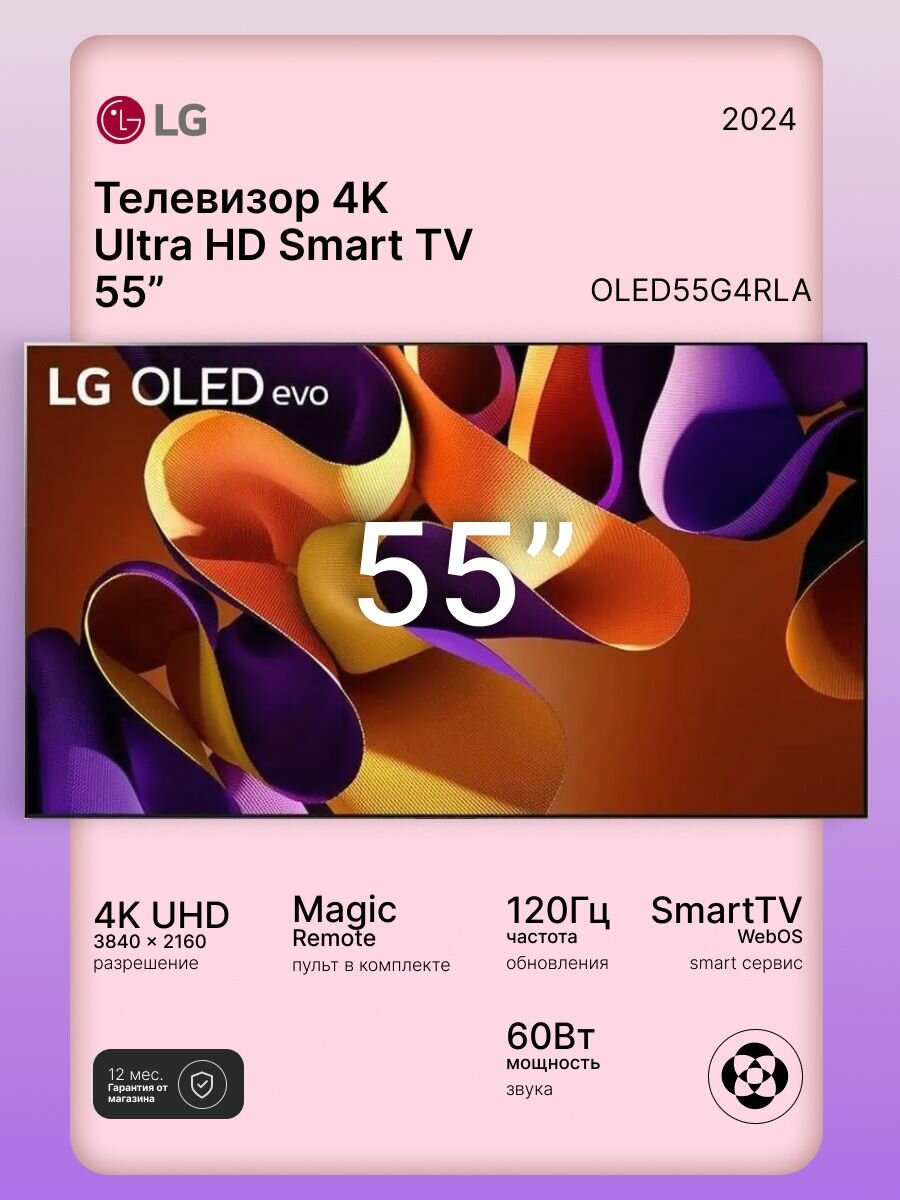55" Телевизор 4K UHD LG OLED55G4RLA, Gray