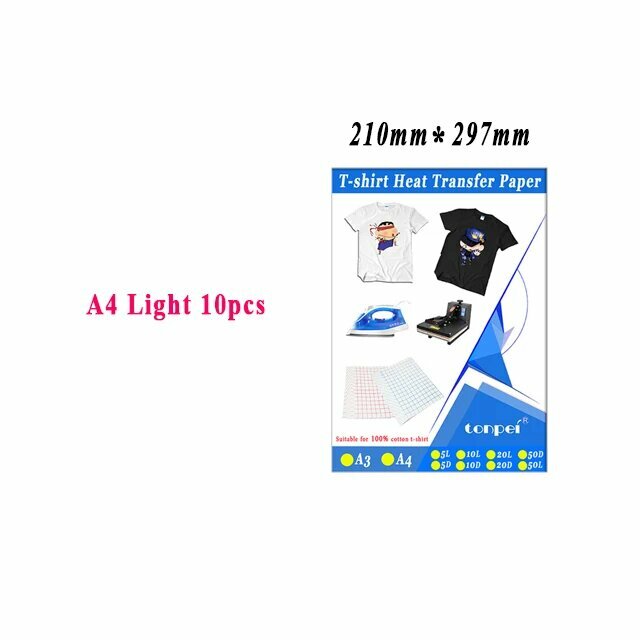 Tonpei Термотрансферная бумага A3 A4 для печати на ткани 100% хлопок A4 10 Light