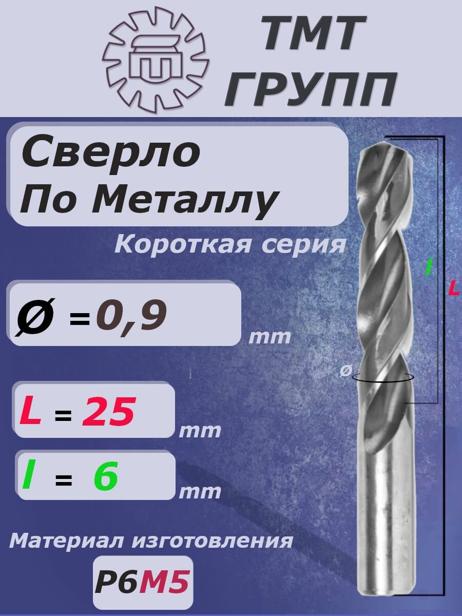 Сверло по металлу ц/х 0.9мм. короткое А1 Р6М5