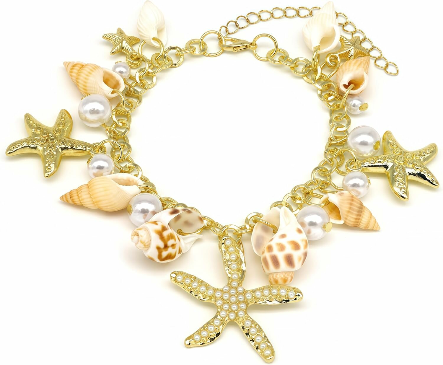 Женский набор браслетов на лодыжку из ракушек, золотой браслет на лодыжку в богемном стиле с бусинами, регулируемый, гавайский пляжный браслет на лодыжку из ракушек, жемчуга, сердца, морской звезды и раковины, ювелирное украшение в подарок.