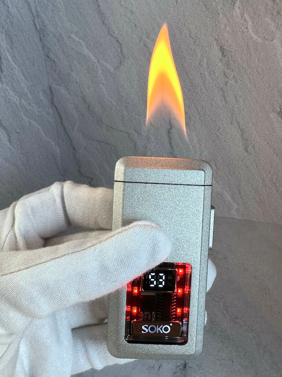 Гравитационная киберзажигалка с широким пламенем, серебристая