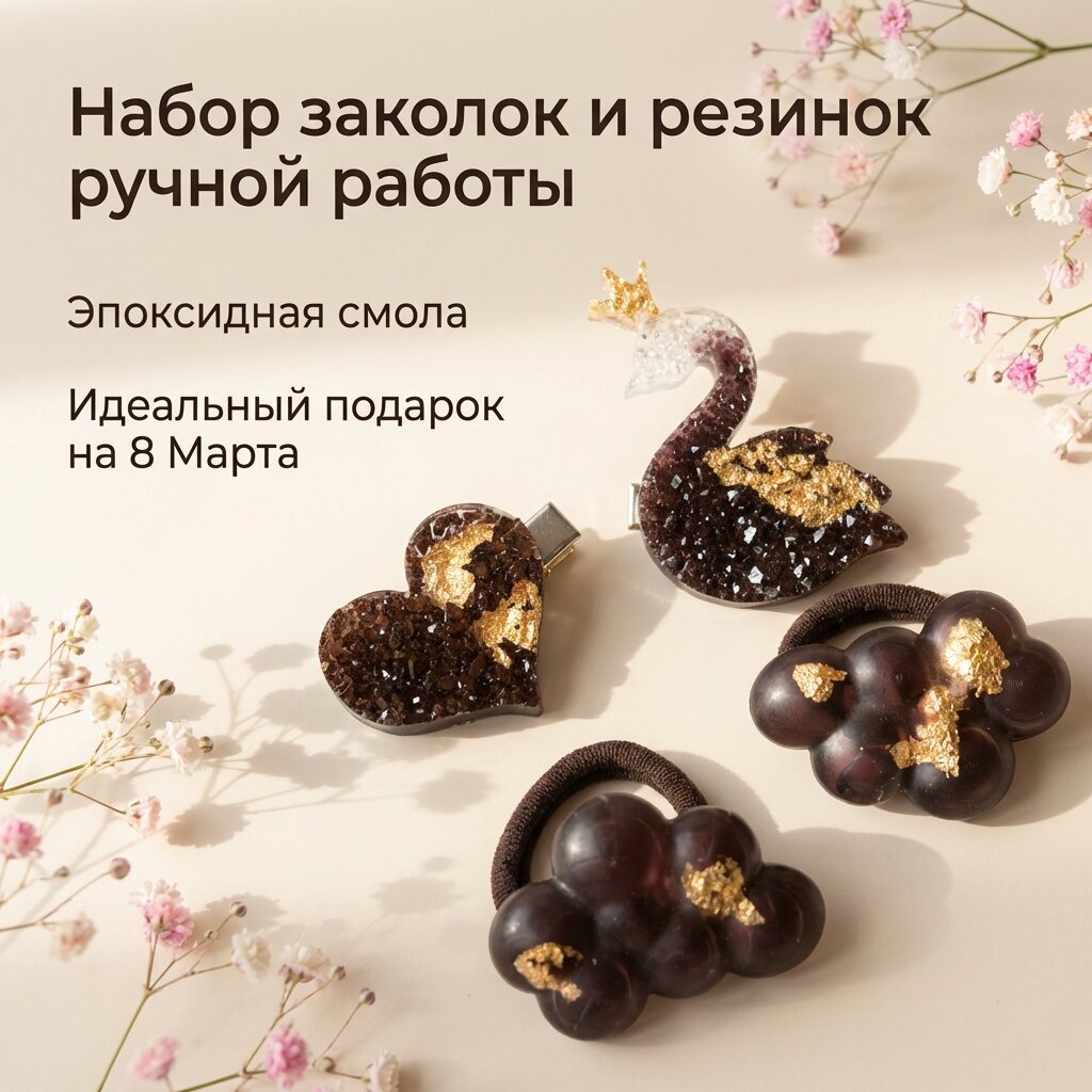 Набор заколок и резинок ручной работы - подарок на 8 марта для девушки
