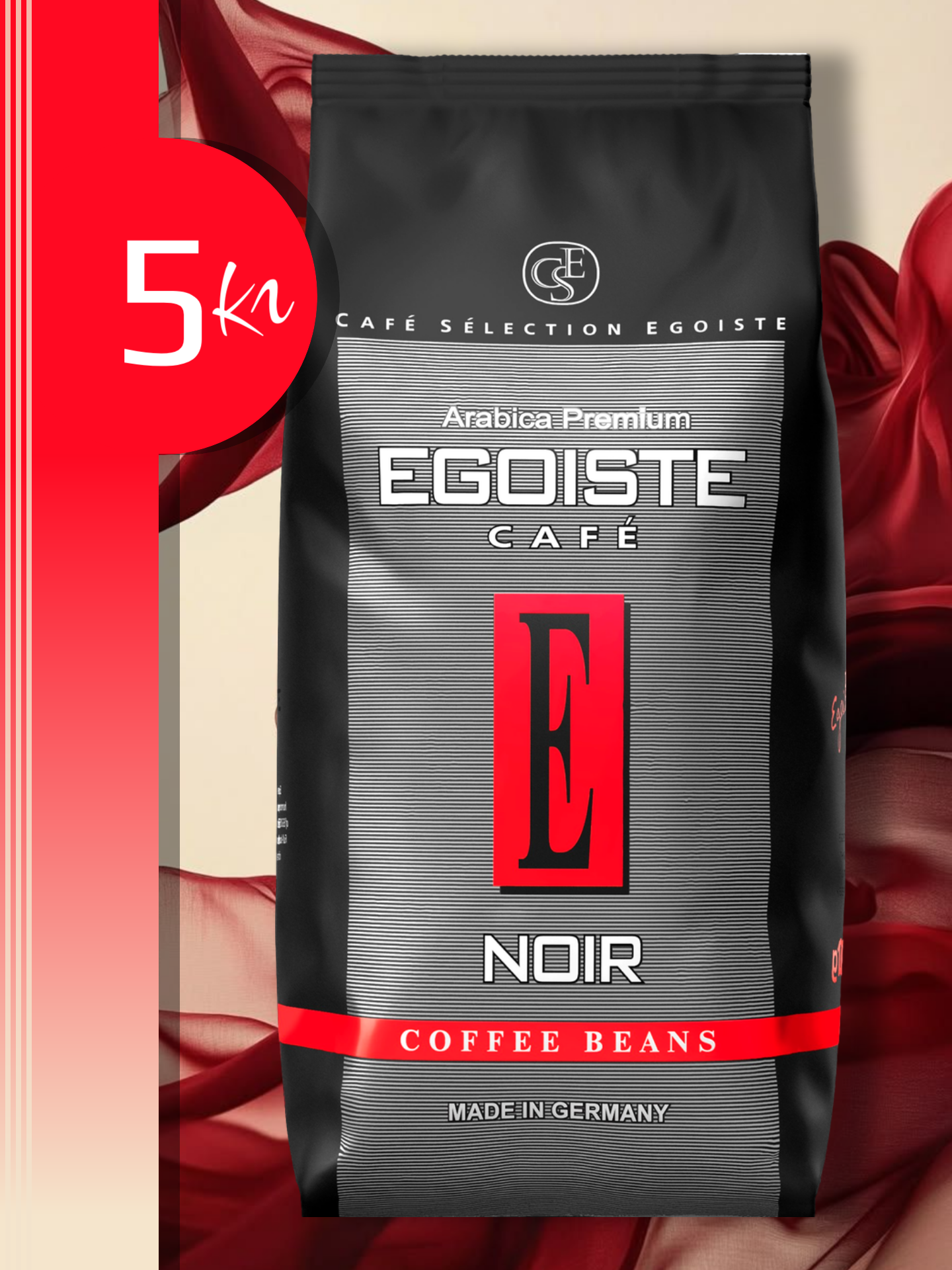 Кофе в зернах EGOISTE Noir, 1 кг, 5 шт, премиальный зерновой кофе средней обжарки, ароматный и насыщенный вкус, арабика