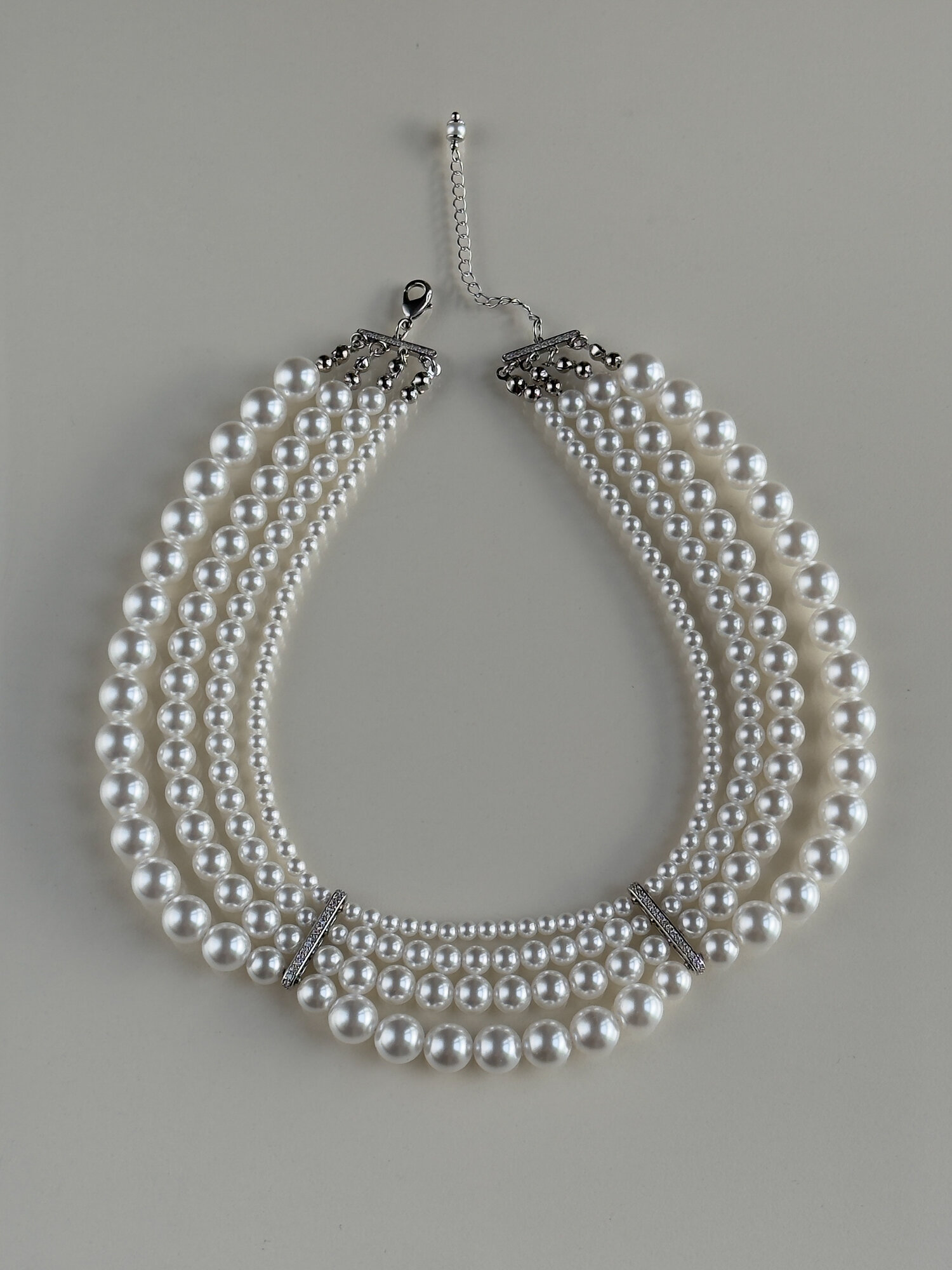 Колье, фианит, жемчуг имитация