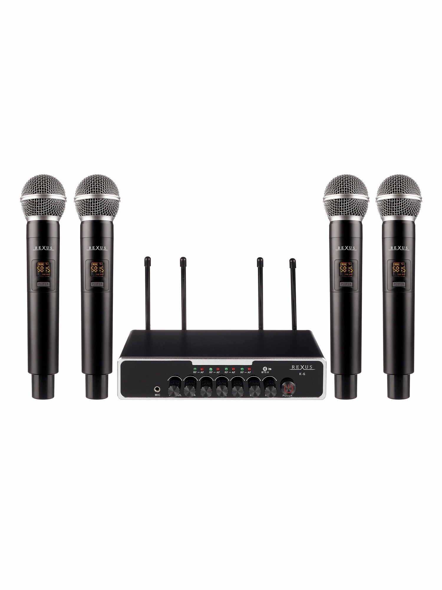Вокальная радиосистема REXUS K-6, 4 беспроводных UHF микрофона, Bluetooth, для караоке и мероприятий