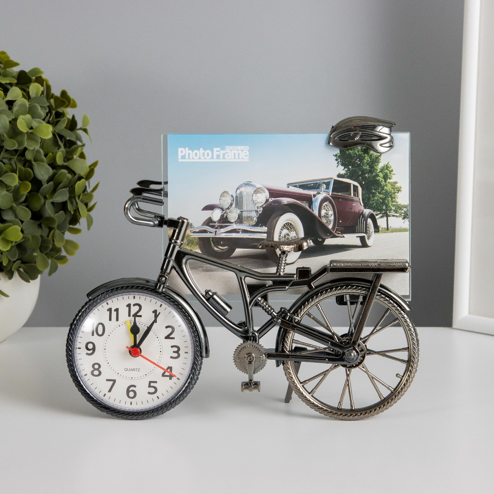 Фоторамка для фото 10x15 см с часами "Велосипед", пластик, 18x22 см