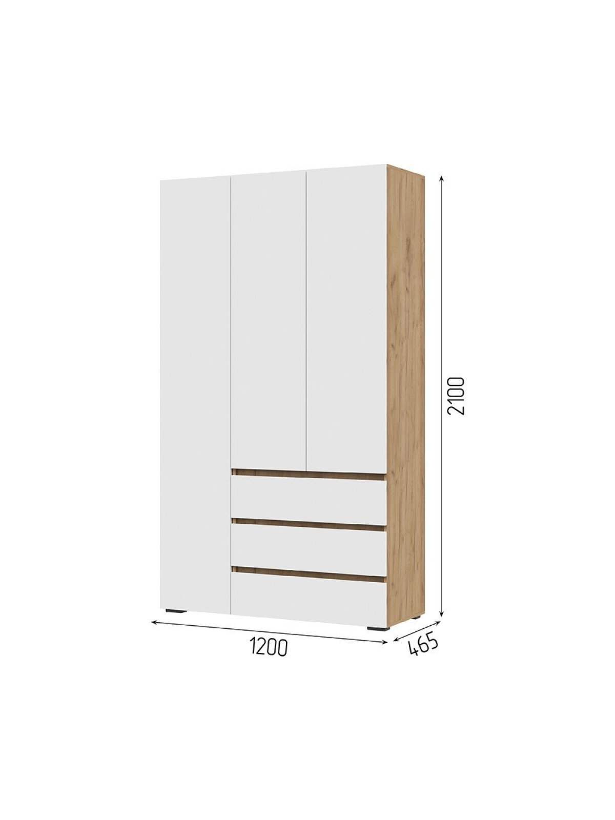 Шкаф 3-х створчатый с ящиками "Хелен ШК 06" крафт Huge Mebel. Ширина 1200 Высота 2100. Шкафы распашные Huge Mebel. Ширина 1200 Высота 2100