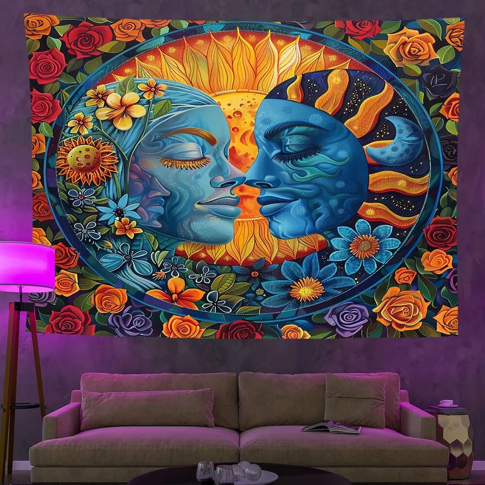 LI DESIGN Гобелен "UV Флуоресцентный гобелен -Древо жизни-Девушка и цветок", 200 х 150 см