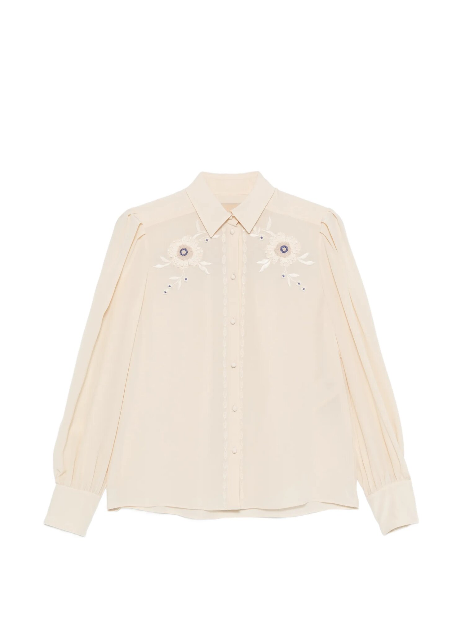 Блуза Floral-embroidered pleated-sleeve blouse