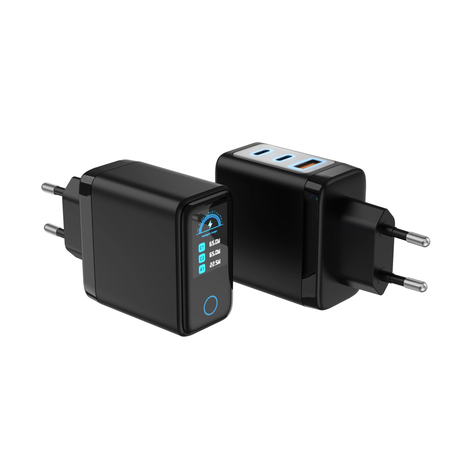 Зарядная станция GaN 65W EU-Black с ЖК-дисплеем