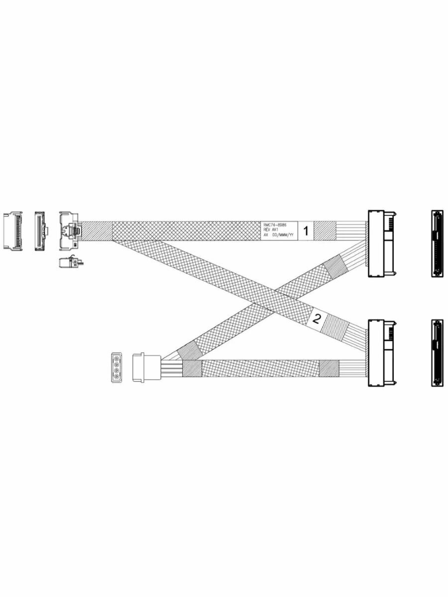 Кабель Amphenol RMC74-8986 MCIO x8 74P (прямой) to 2*U.2 (SFF-8639), 85 Ohm, PCIe Gen 5, L:80cm