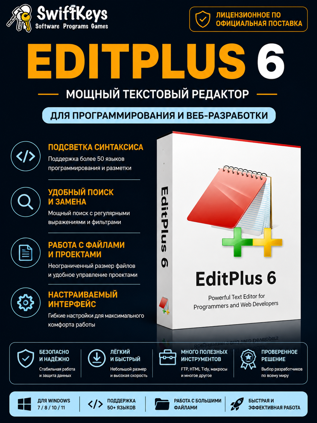 EditPlus 6 - Текстовый редактор, онлайн доставка, ключ активации