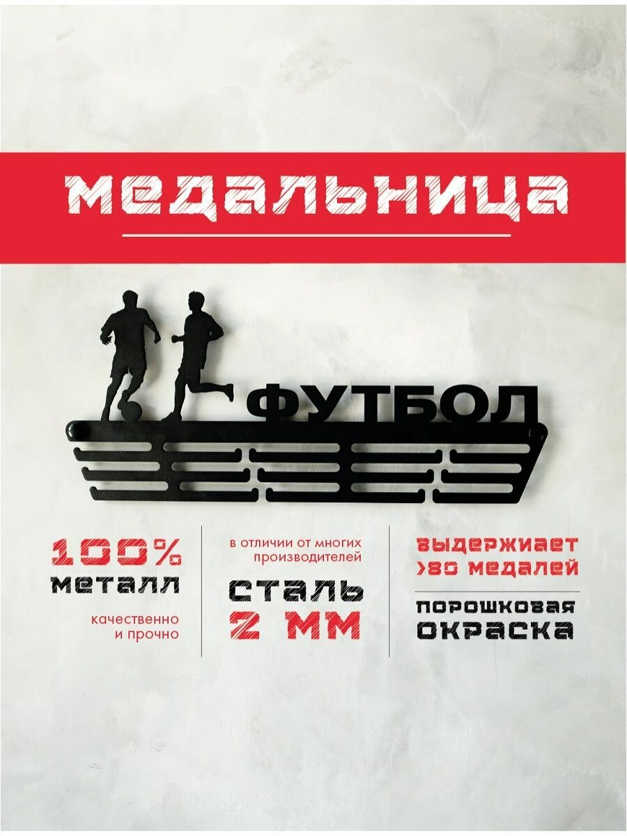 Медальница металлическая PROKUBKI "Футбол", настенная, черная