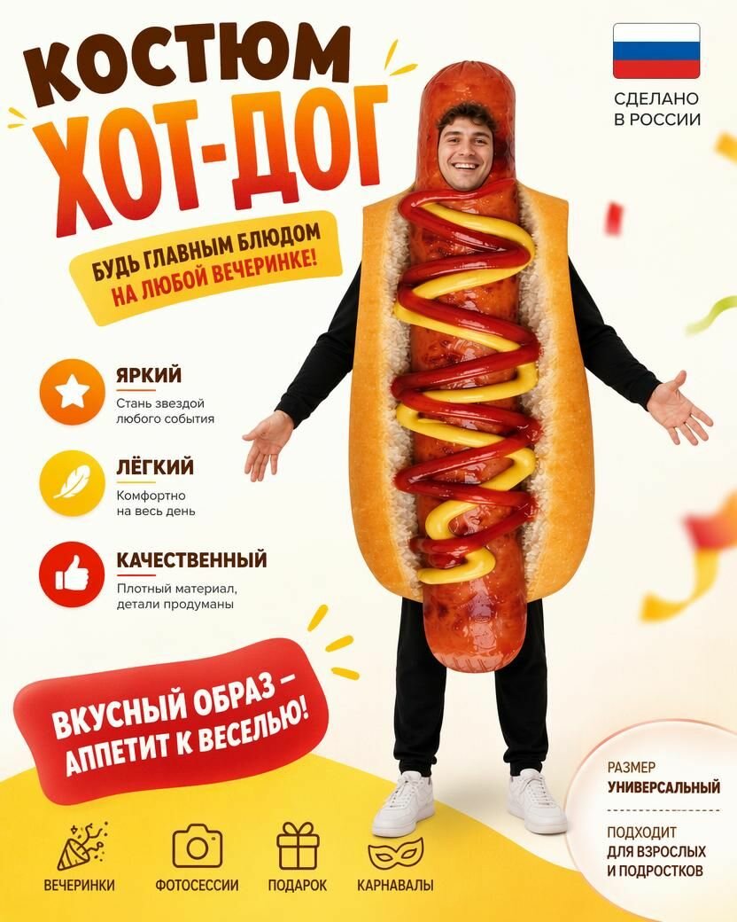 Карнавальный прикольный костюм Хот-Дог