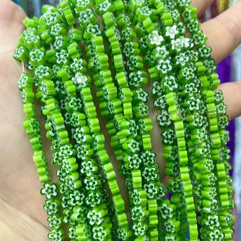 Хрустальные бусины LUOMAN XIARI 6-8 мм цветок Зеленый, 7-8mm about 45-48pcs, green-white