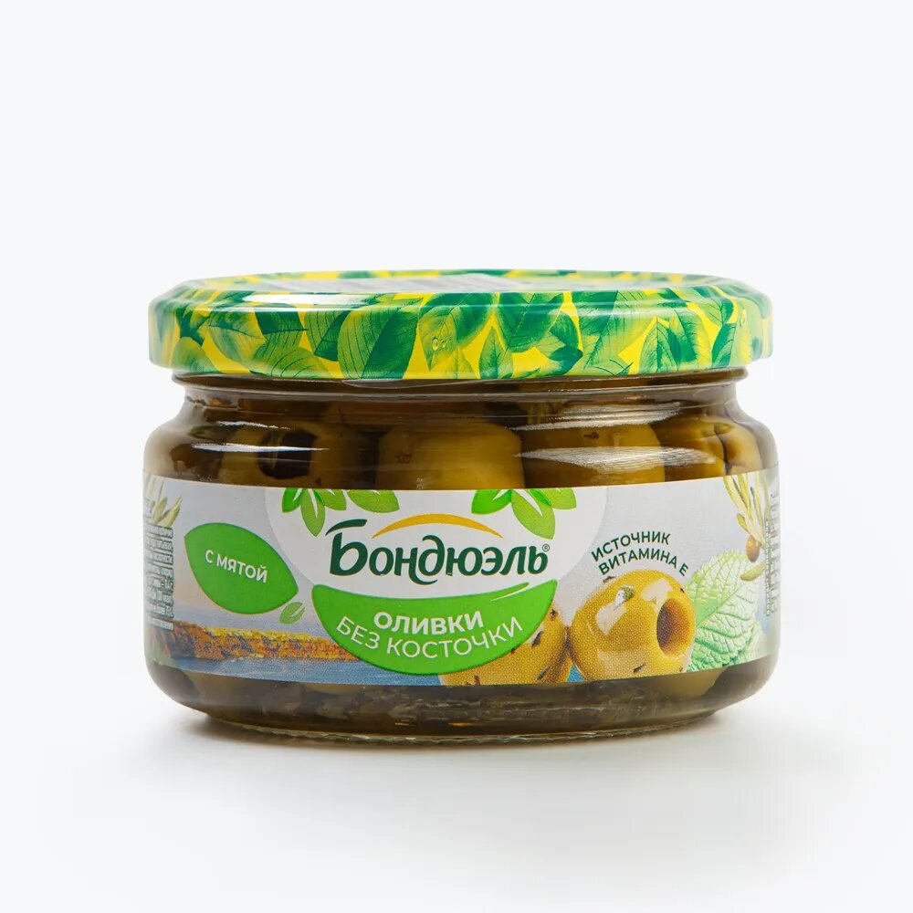 Оливки Бондюэль без косточки, с мятой, 200 г