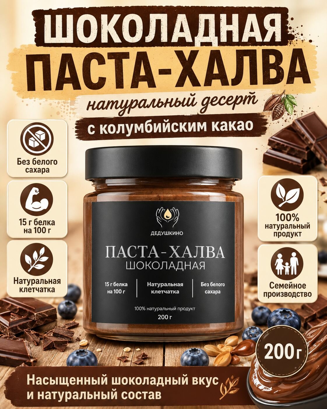 Паста-халва Шоколадная, дедушкино, 200 гр.