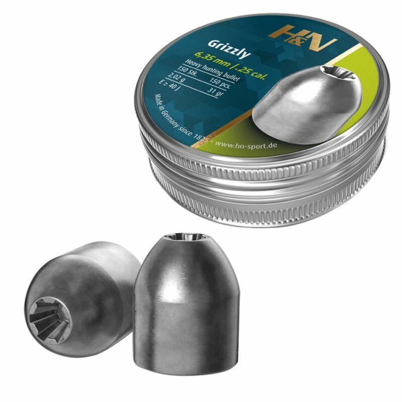 Пули для пневматики HN Grizzly 6,35 мм, 2,02 г, (150 шт)