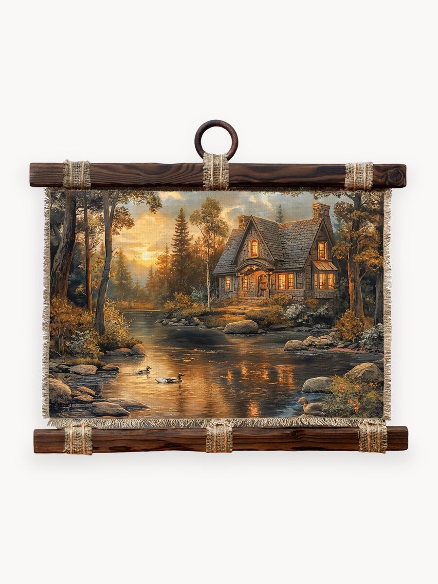 Панно Универсальный свиток ручной работы Озеро в закате, А3 гориз.