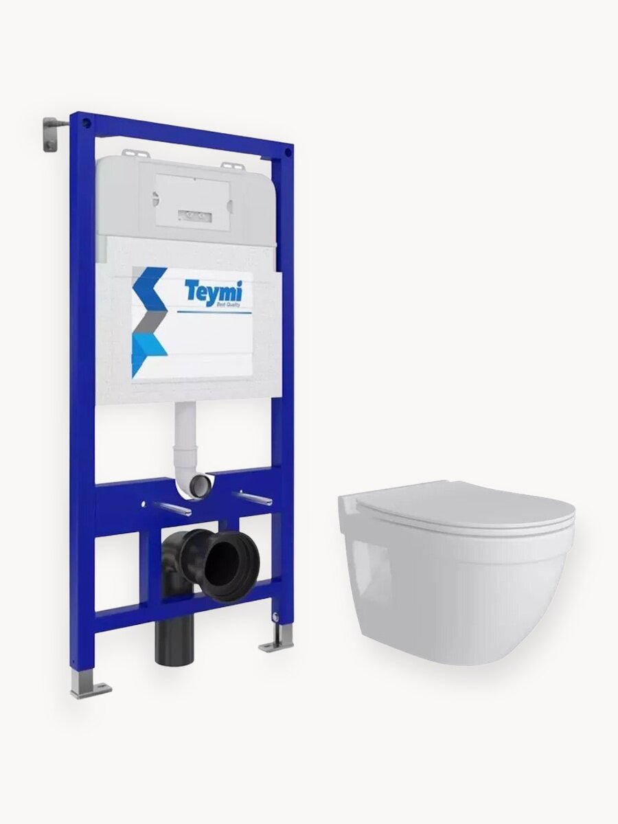 Инсталляция с унитазом комплект 5 в 1 Teymi унитаз подвесной безободковый Vitra Pro кнопка белая F00476