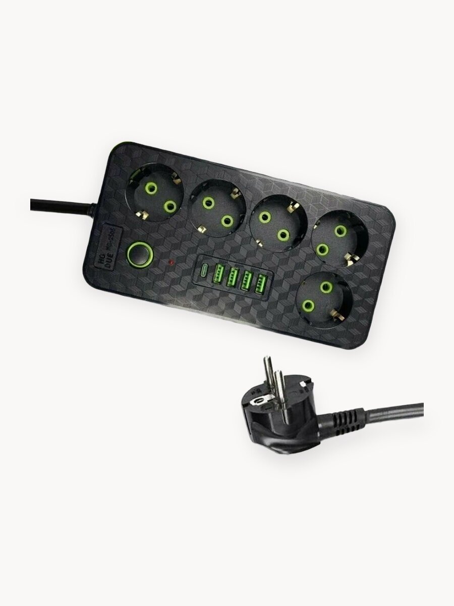 Сетевой фильтр удлинитель 3 м с USB и Type-C — бытовой удлинитель на 5 розеток для дома и офиса