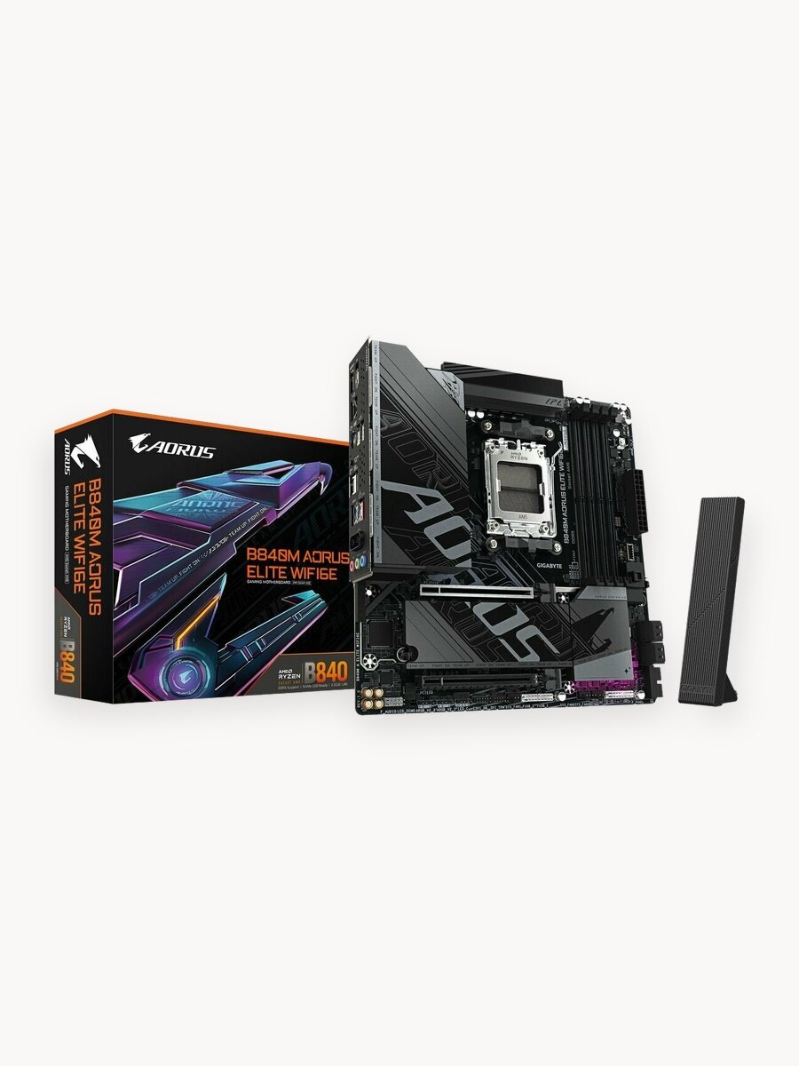 Материнская плата Gigabyte B840M AORUS ELITE WIFI6E, AM5, AMD B840, Micro-ATX, RTL (B840M AORUS ELITE WIFI6E)