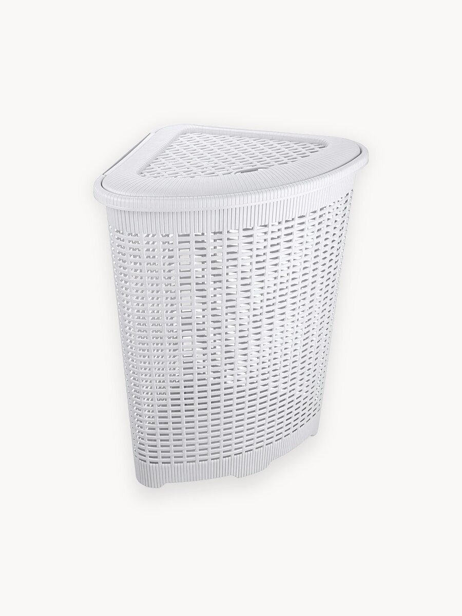 Корзина для белья угловая 50л, белая, 395х395х595 мм, стильный дизайн