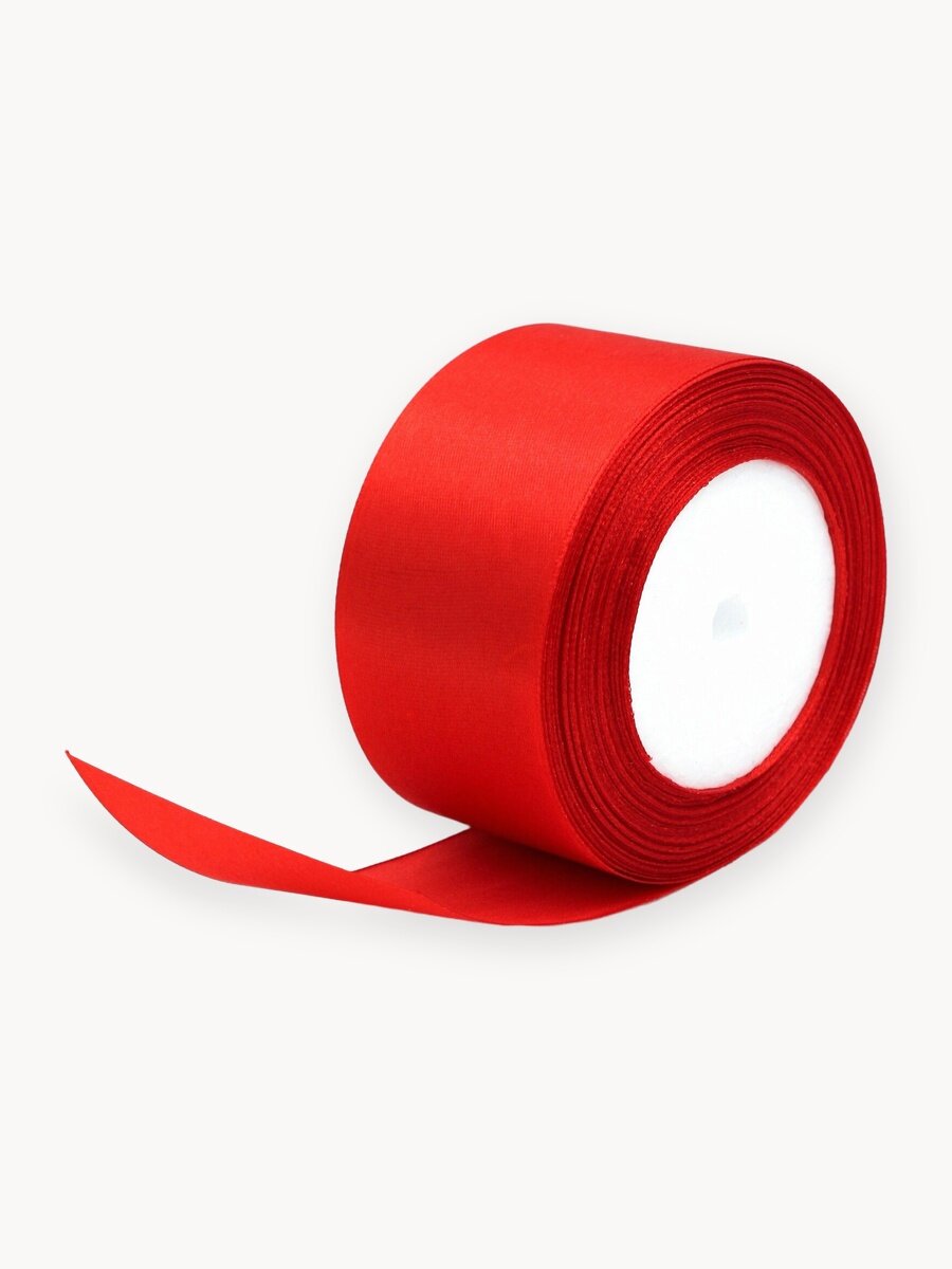 Лента атласная 4см х 23м красная, упаковочная для рукоделия, для декора и творчества, шитья, упаковки и оформления подарков, 40мм