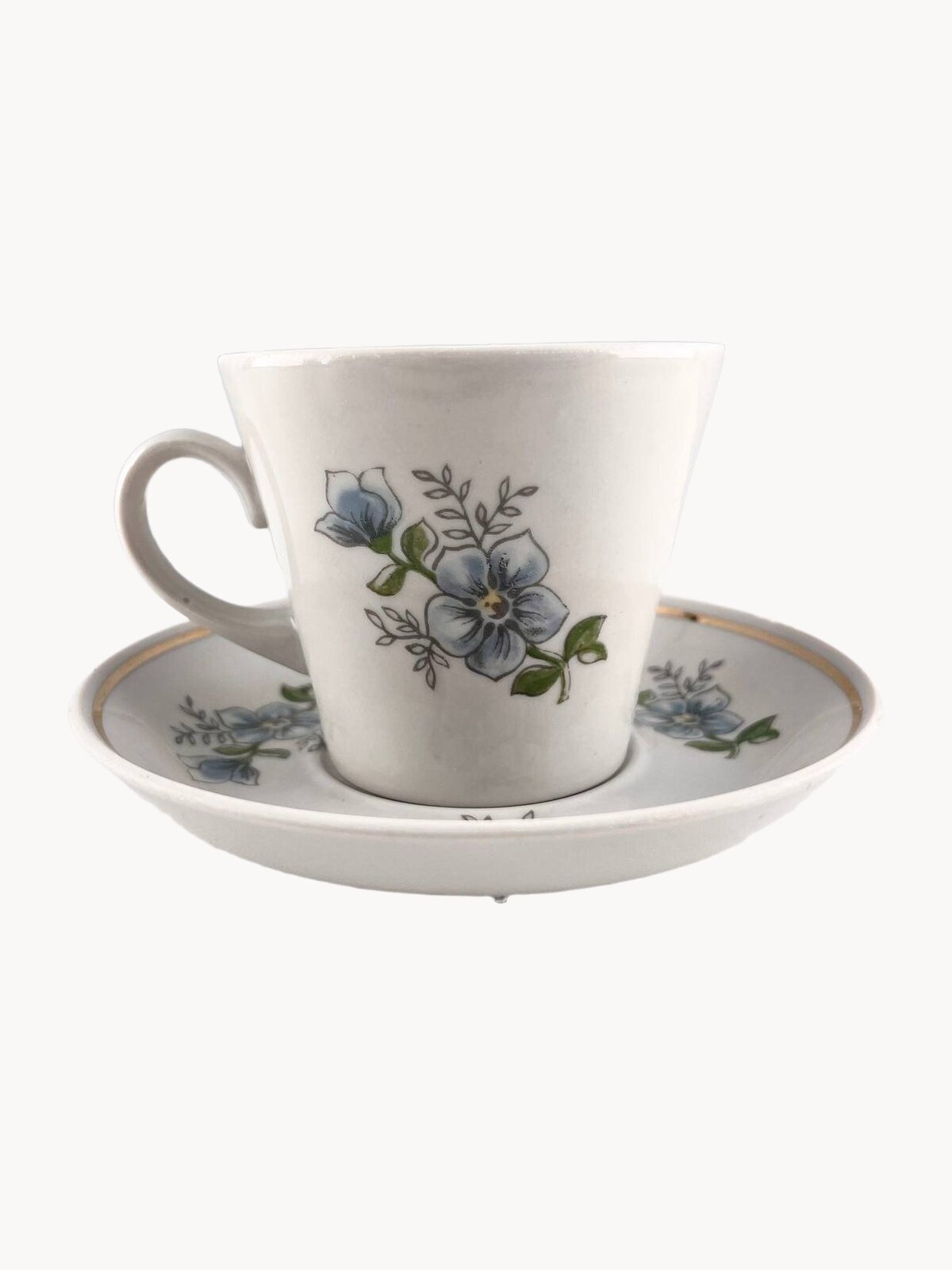 Винтажная кофейная пара "Незабудки". Фарфор Пролетарий. СССР, 1980-е.