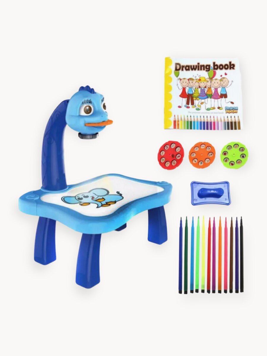 Детский музыкальный проектор для рисования со столиком, голубой