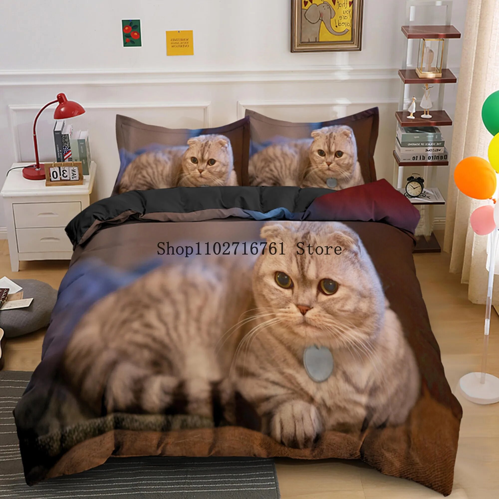 Комплект постельного белья с милым котом для девочек и мальчиков, , Cot Size150x200cm 3pc