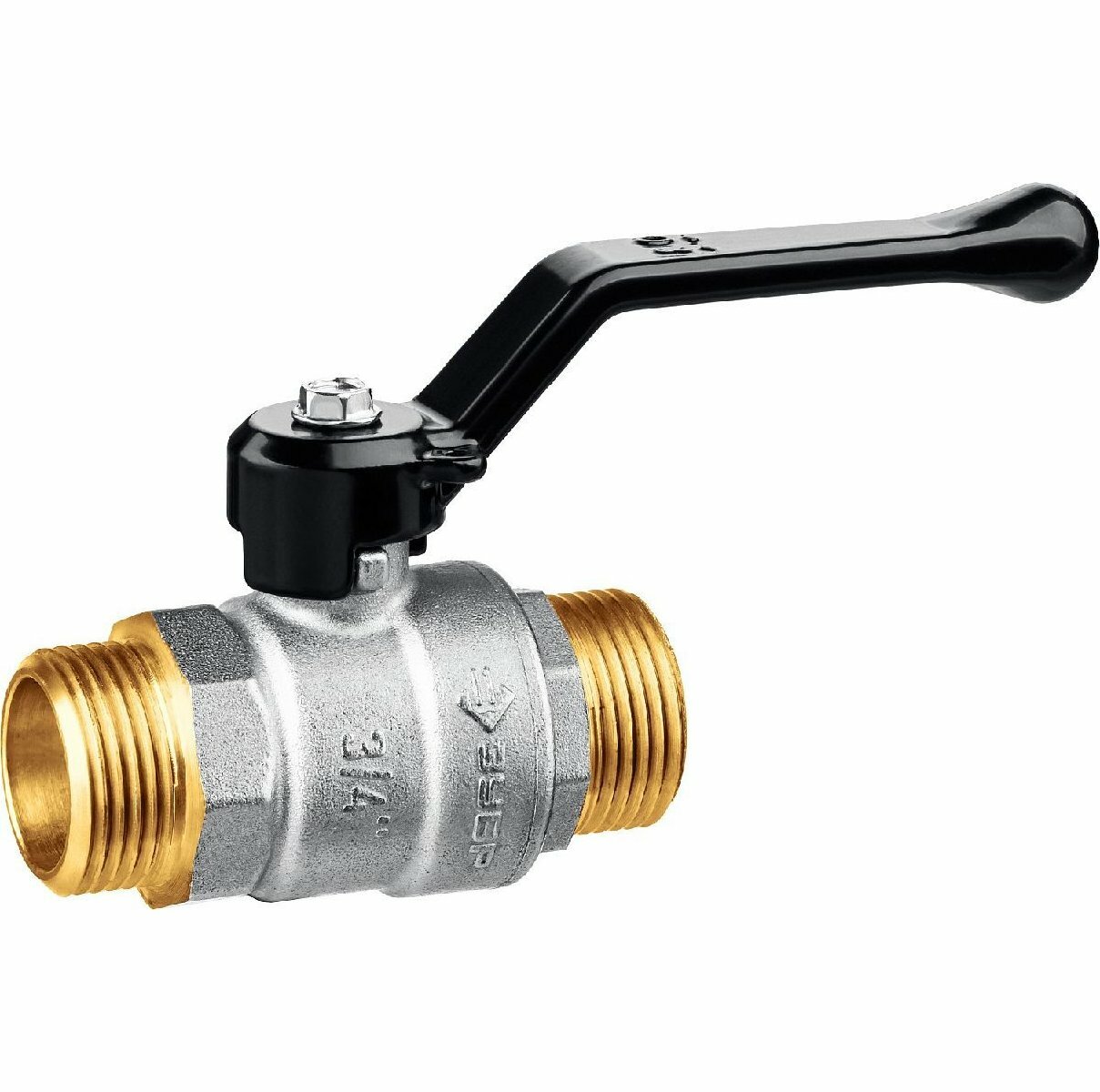 Кран шаровой ЗУБР полнопроходной папа-папа ручка никелированная латунь 3/4 для воды запорная арматура