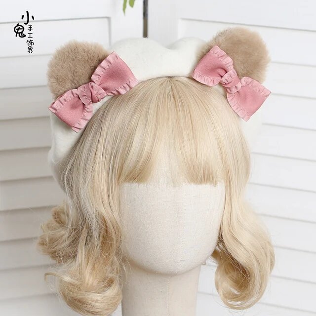 Женская шерстяная берет с ушками