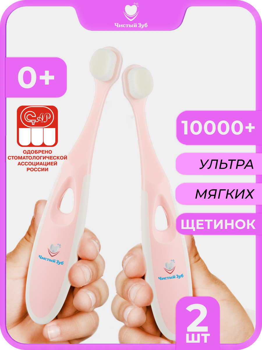 Зубная щетка Чистый Зуб CLASSIC, для самых маленьких, мягкая, нескользящая, 2 шт
