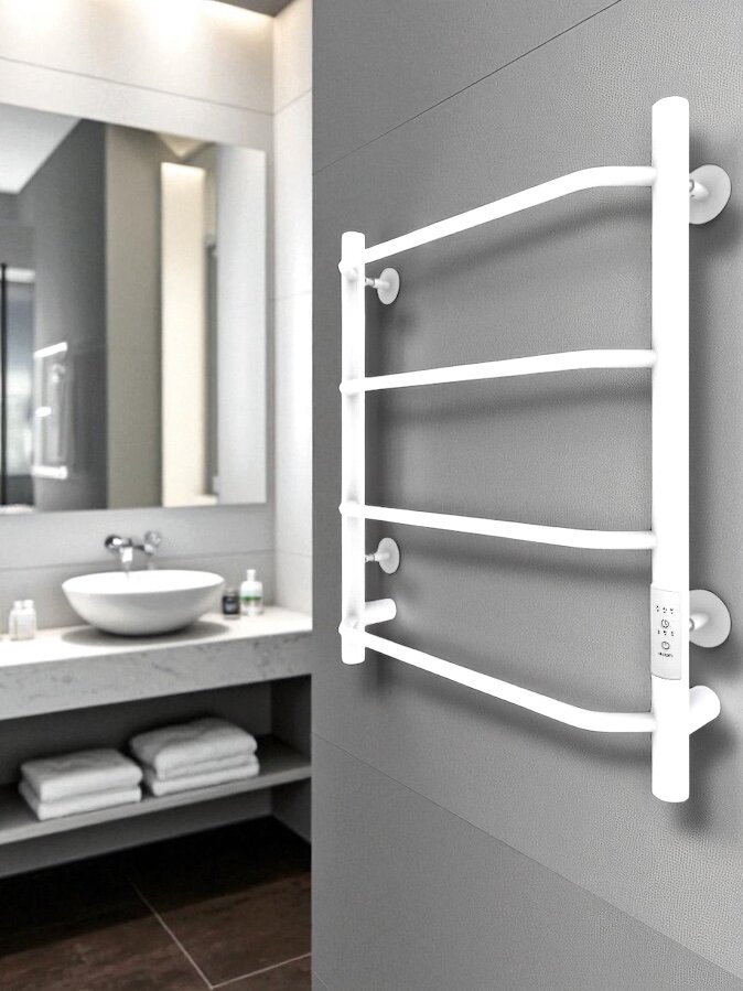 Полотенцесушитель электрический Тругор 600х500, белый, 4 перекладины, универсальное подключение.
