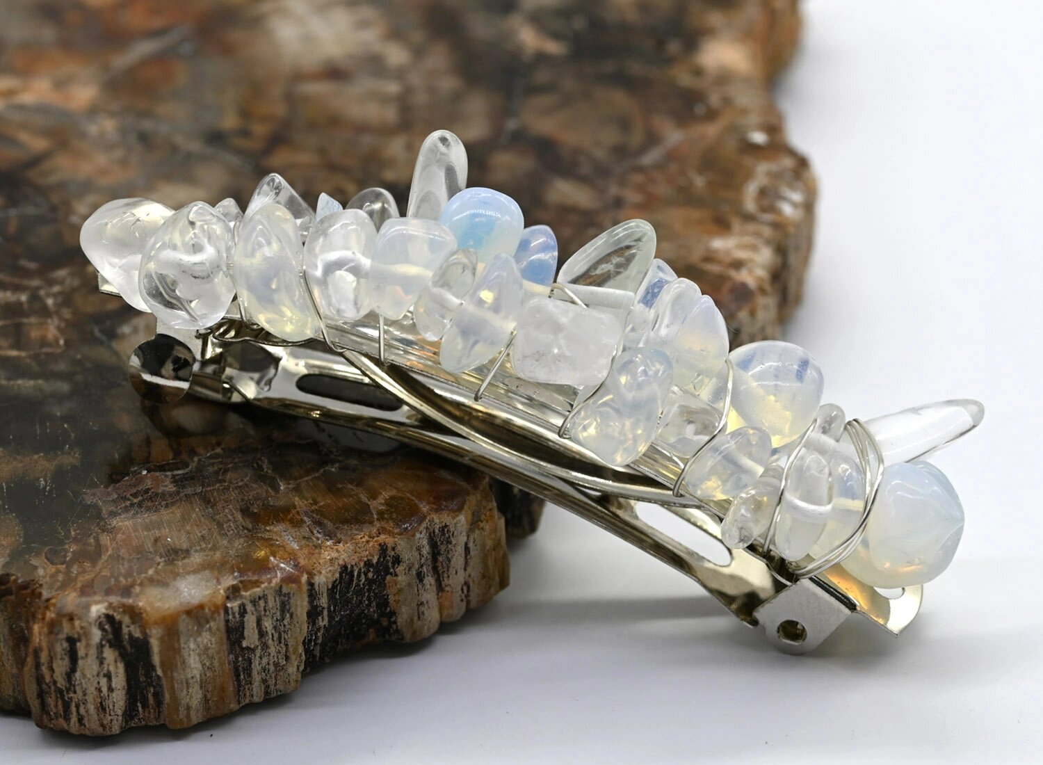 Заколка автомат для волос с лунным камнем 6*1,5*1,5см