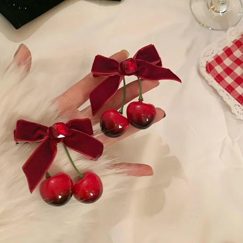 Корейские вишневые заколки для волос, Цвет B, 2 шт.