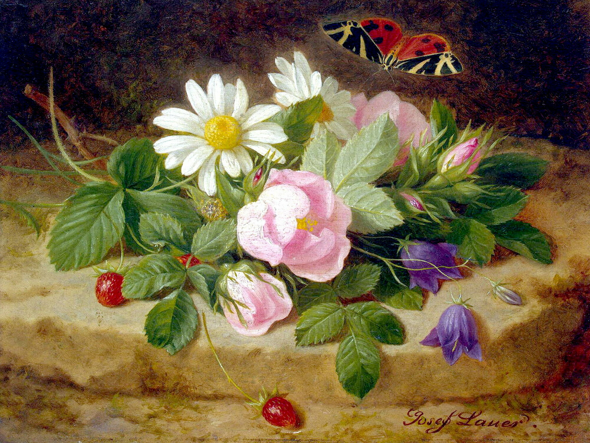 Картина Лаунера Иозефа Букет цветов с бабочкой 80х60 см