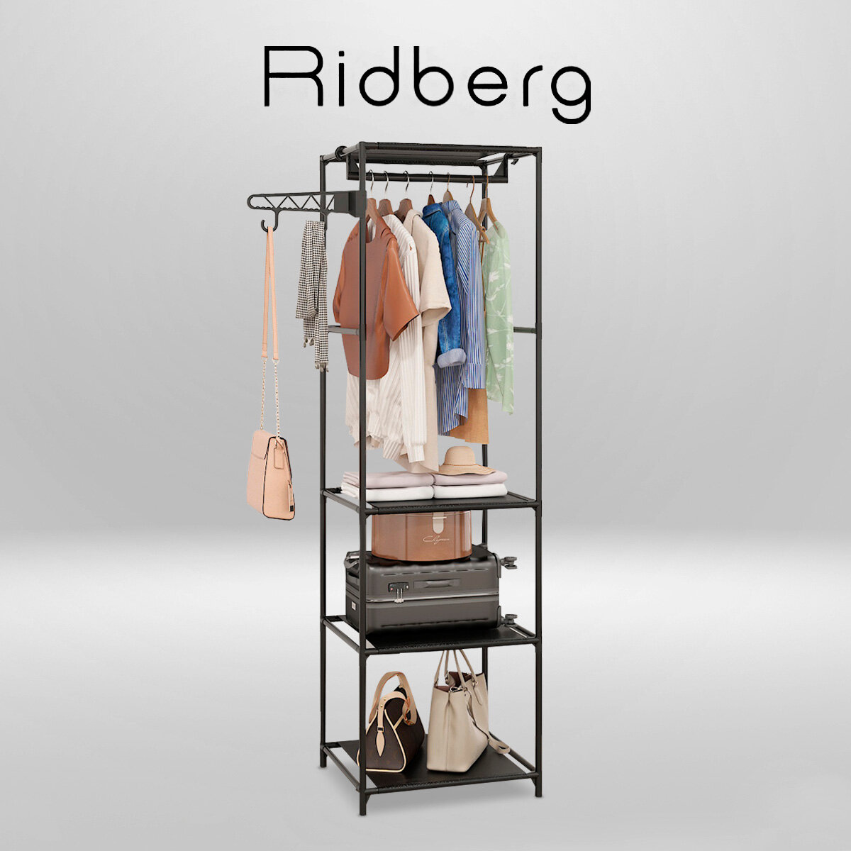 Вешалка напольная для одежды Ridberg металлическая прихожая, гардеробная система в коридор