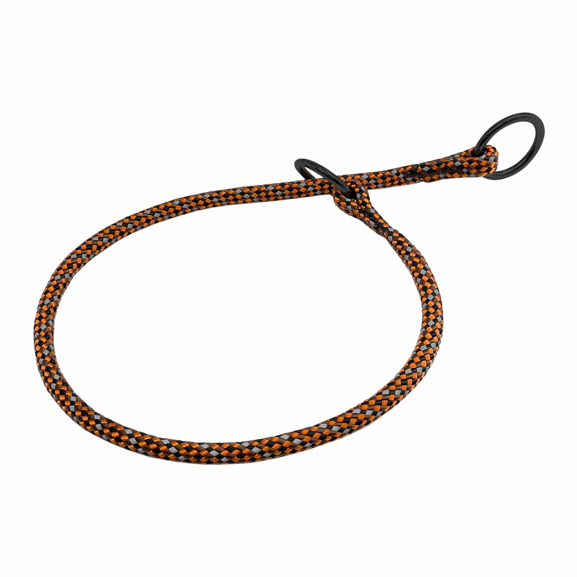 Ошейник-удавка для собак ZooOne с 2-я чёрными кольцами светоотражающий, ширина 9 мм, длина 55 см, коричнево-медный