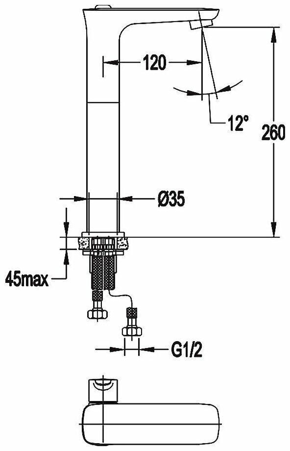 TESORO-F-LC-01-W0 Смеситель для накладных раковин, без донного клапана