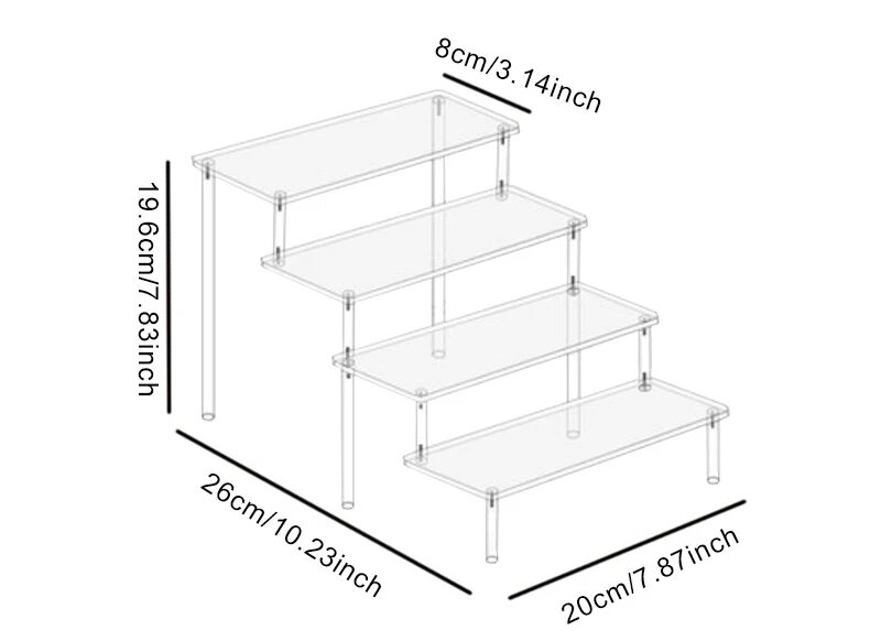 Акриловая витрина-подставка 4 уровня 20x8см
