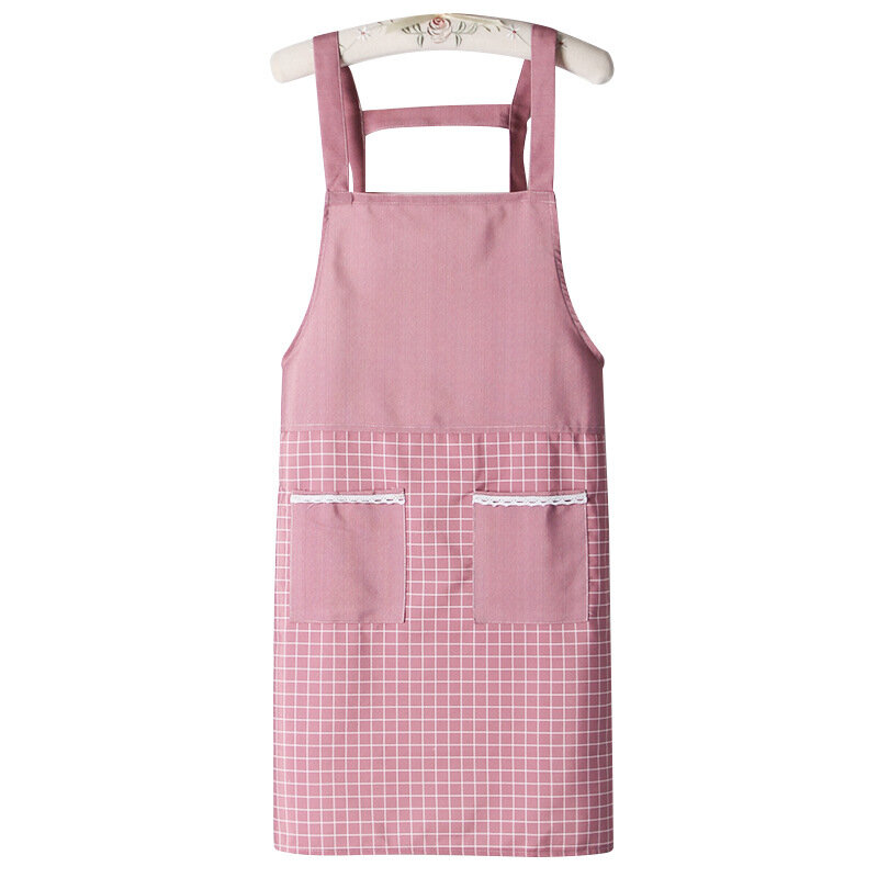 Розовый сетчатый фартук для женщин – кухонный фартук из хлопка без рукавов с двумя карманами и шейным ремешком – фартуки с защитой от пятен для выпечки, уборки, ресторана или домашнего использования