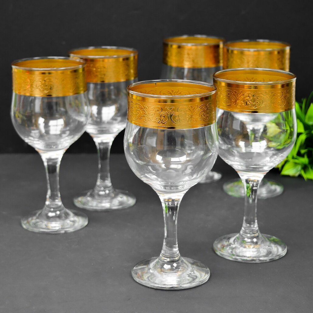 Фужеры для воды «Империал», набор 6 предметов, стекло с золотой отделкой, 320 мл