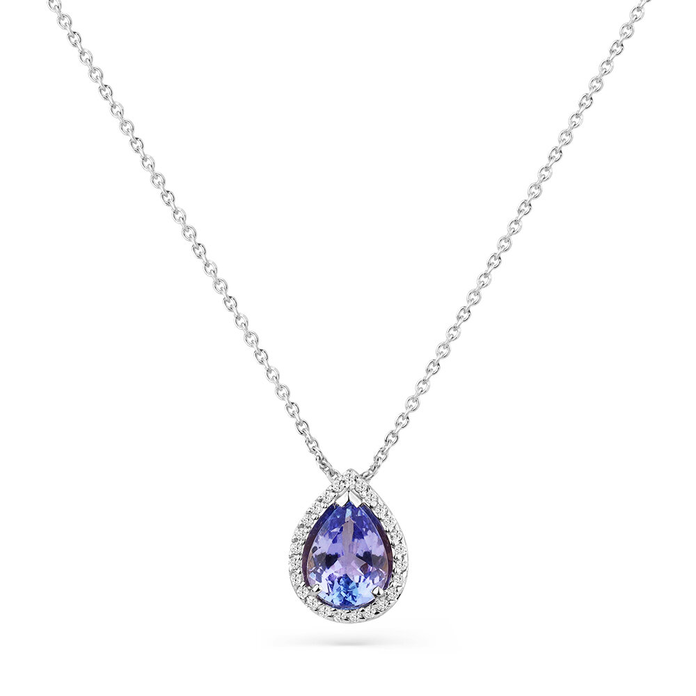 Колье, белое золото, 585 проба, бриллиант, танзанит